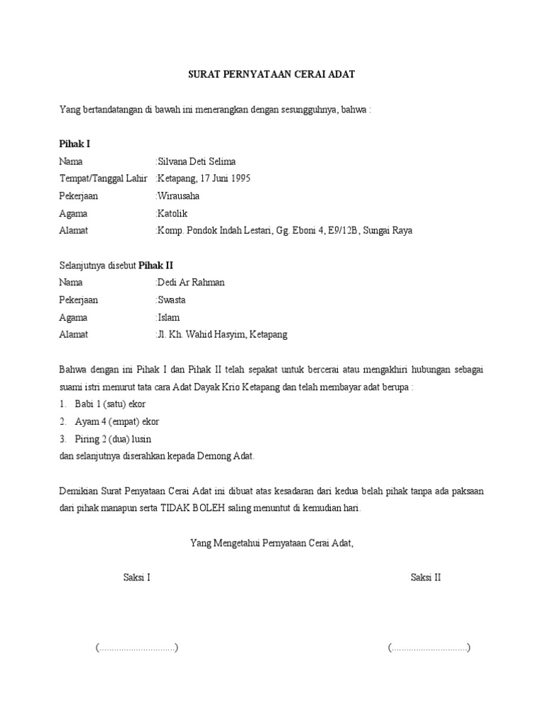 Contoh Surat Cerai | PDF