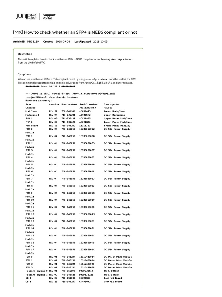 (MX) How To Check Whether An SFP+ Is NEBS Compliant or Not | PDF