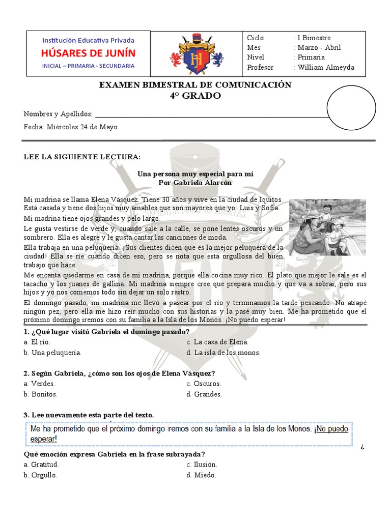 Examen Bimestral de Comunicacion | PDF