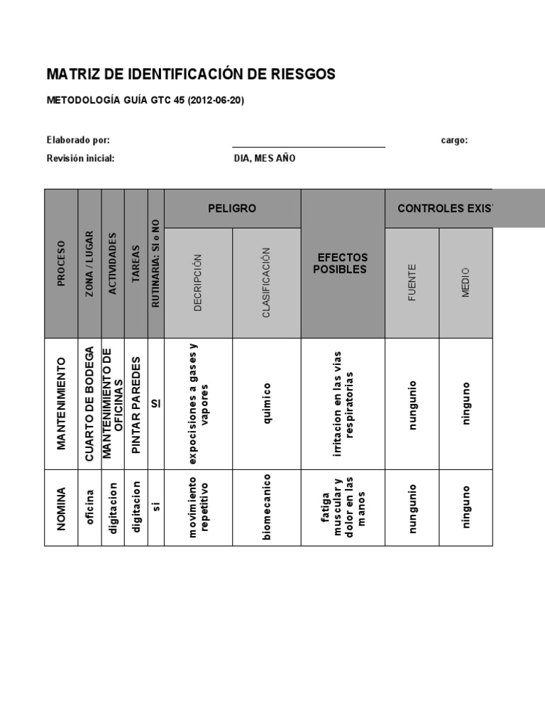 Ejemplo1 - Matriz de Riesgos y Oeligros | PDF