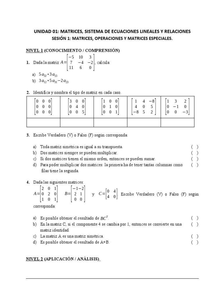 Ejercicios y Problemas sobre matrices | PDF