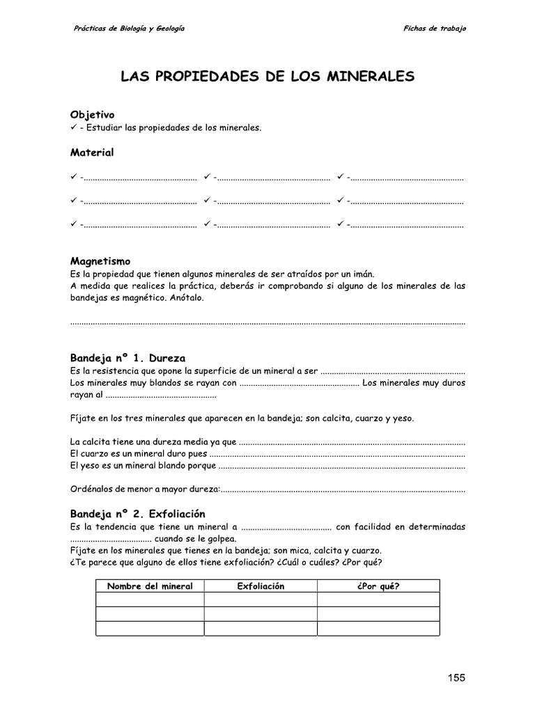 Práctica 25 - Propiedades de Los Minerales - Ficha Alumno | PDF