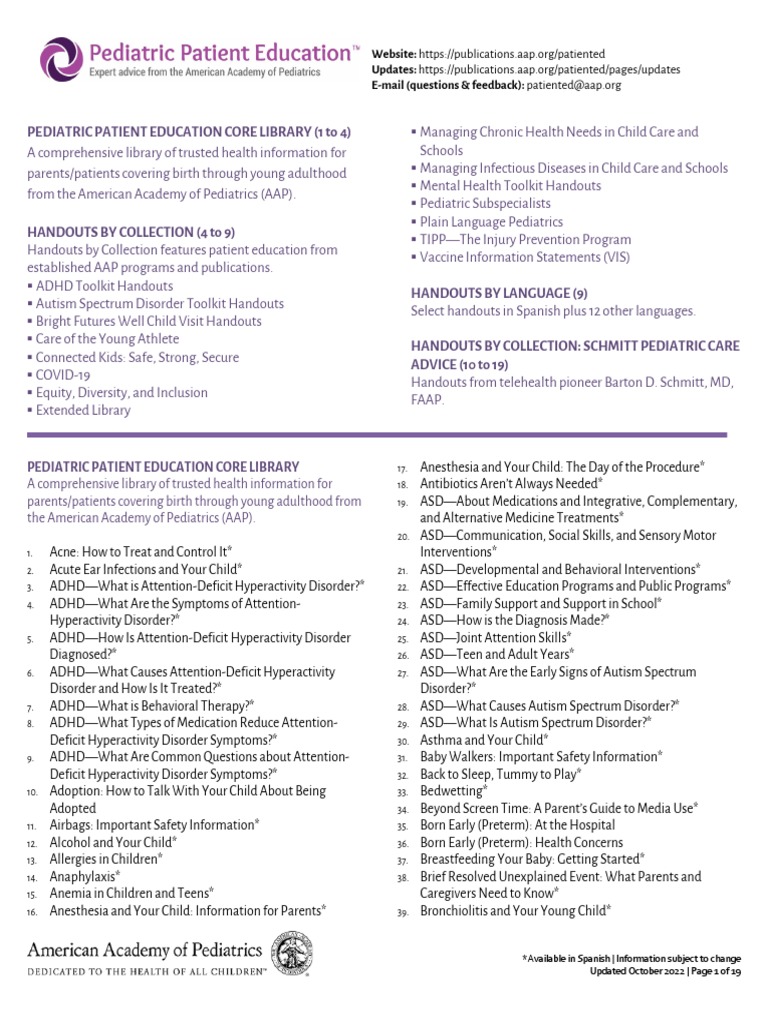AAP PediatricPatientEducation List | PDF