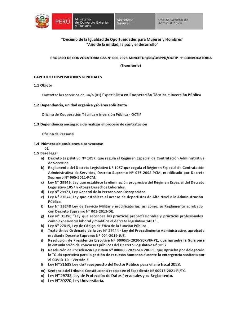 Bases Del Proceso CAS 006-2023 | PDF | Titulo academico | Apelación Bases Del Proceso CAS 006-2023 | PDF | Titulo academico | Apelación