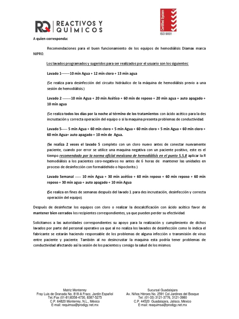 Lavados Maquinas Nipro | PDF