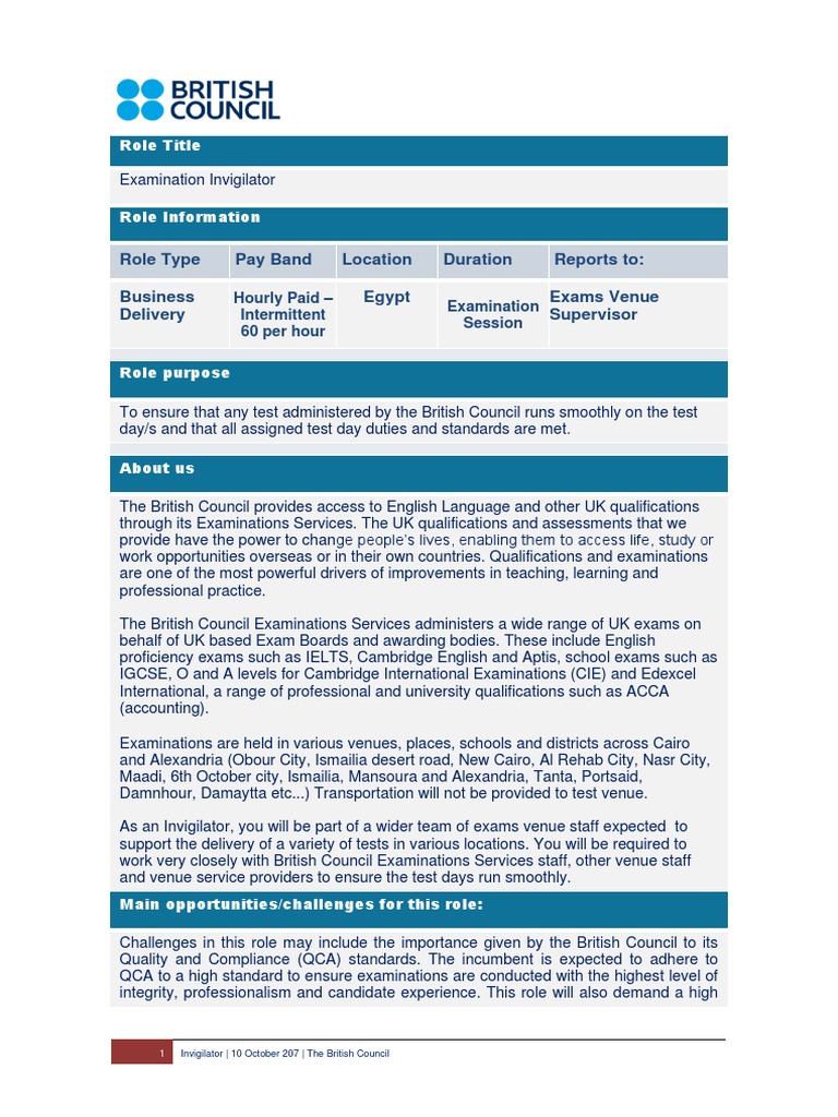 Invigilator Role Profile | PDF