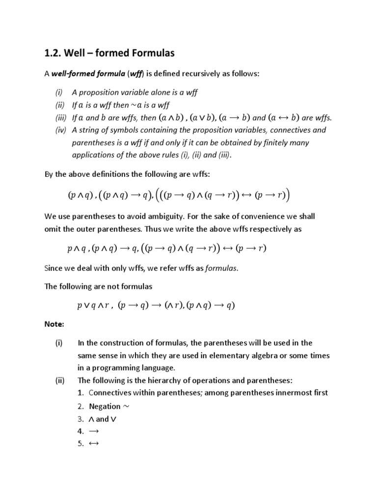 1.2 Well Formed Formulas | PDF | Contradiction | Semantics