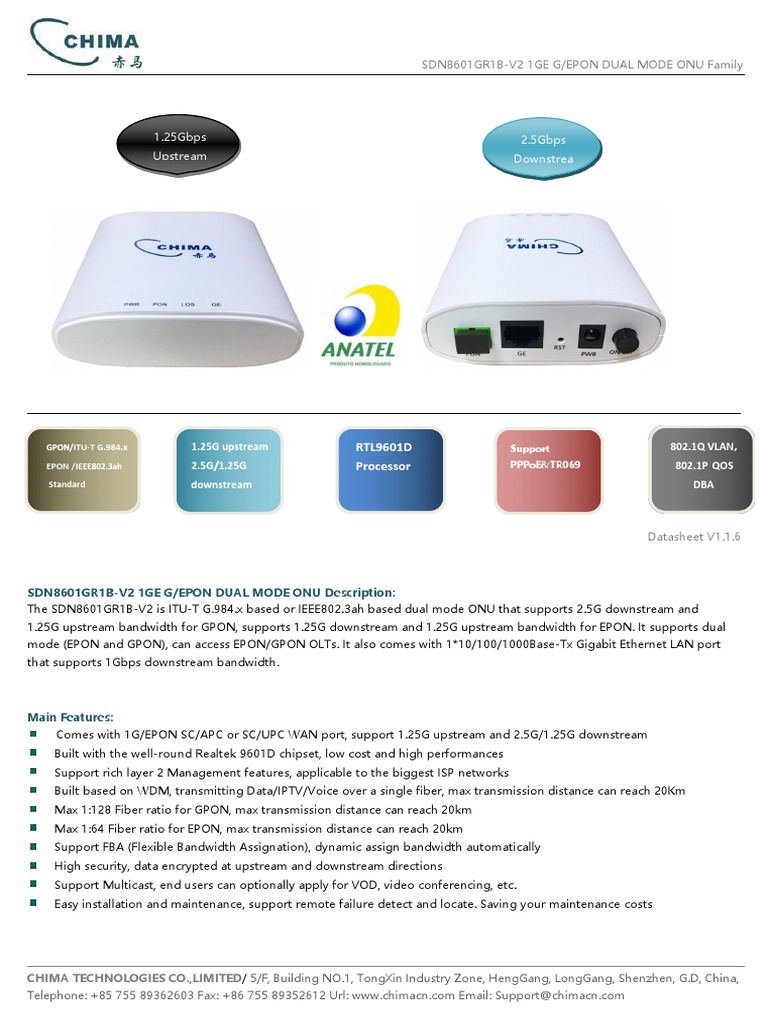 SDN8601GR1B-V2 Dual Mode ONU Datasheet | PDF