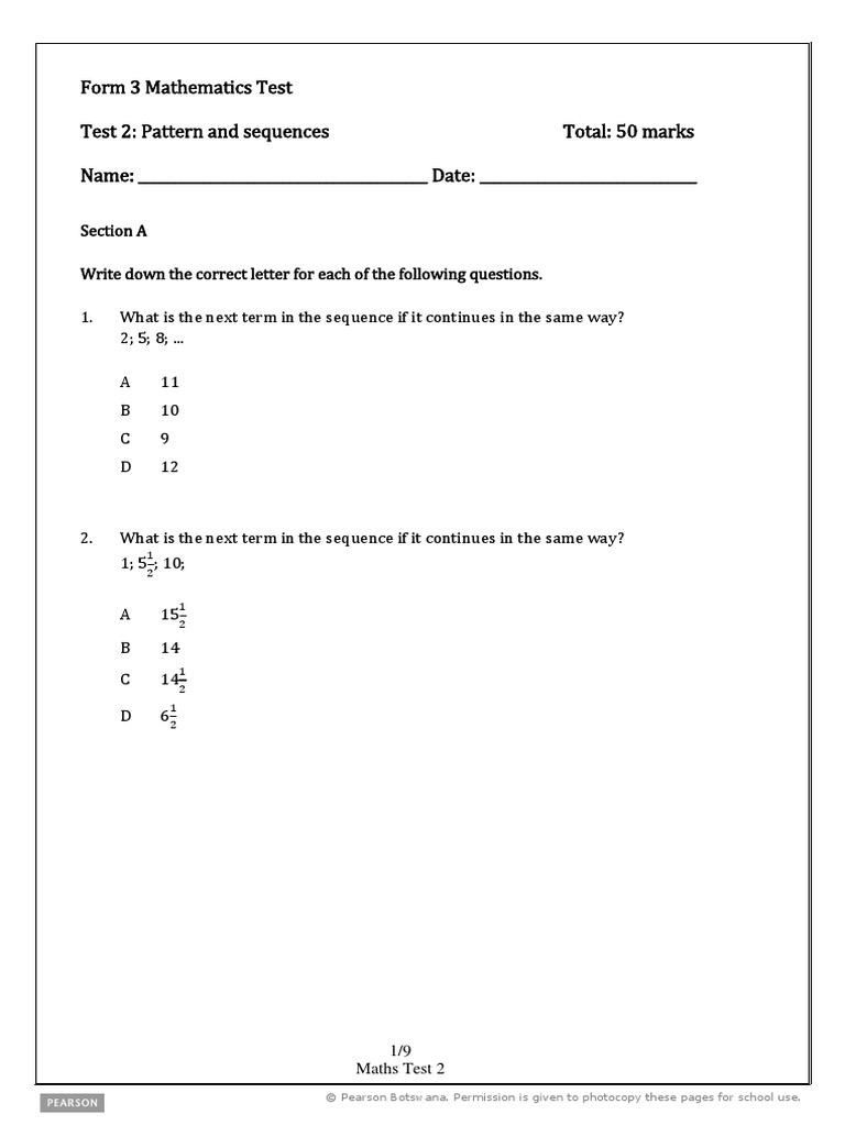 Form-3-Mathematics-Test-2 | PDF | Volume | Mathematics