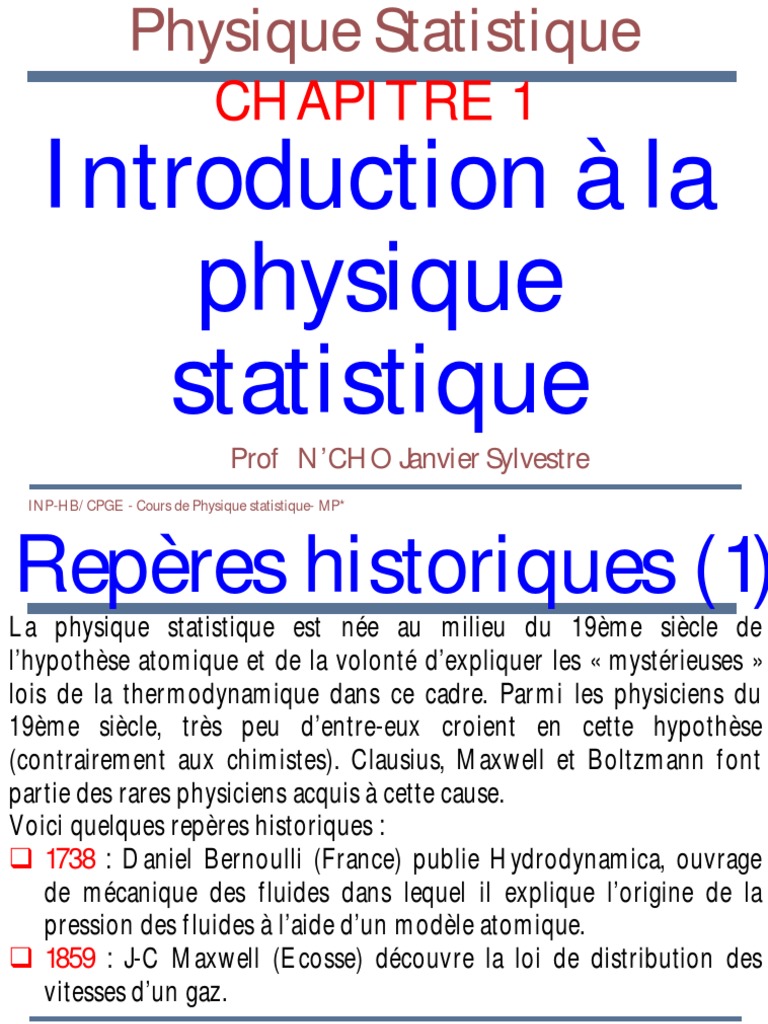 Physique Statistique -Chapitre 1-Introduction à la Physique statistique-1 | PDF