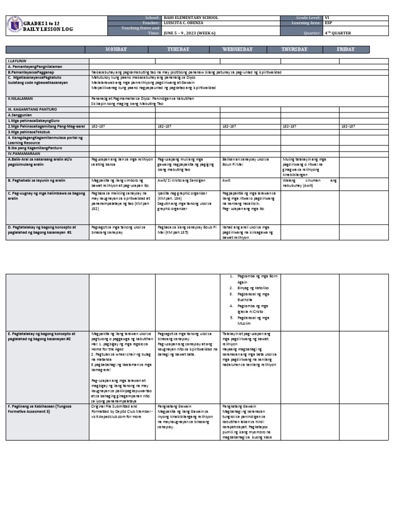 DLL - Esp 6 - Q4 - W6 | PDF