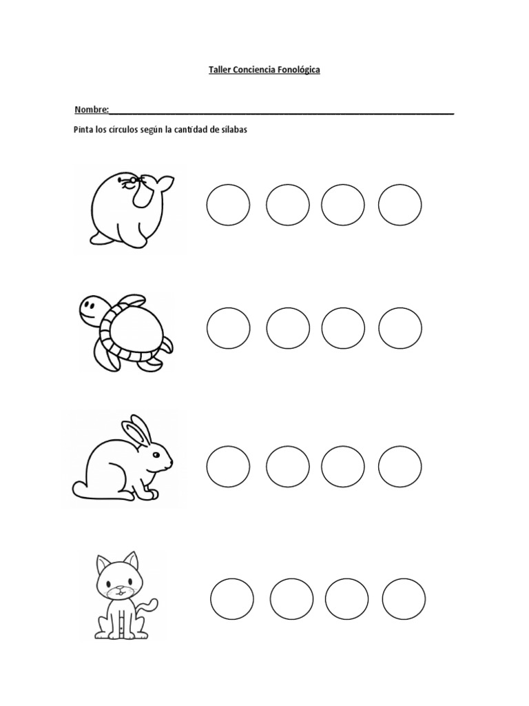 Taller Conciencia Fonológica segmentación silábica animales | PDF