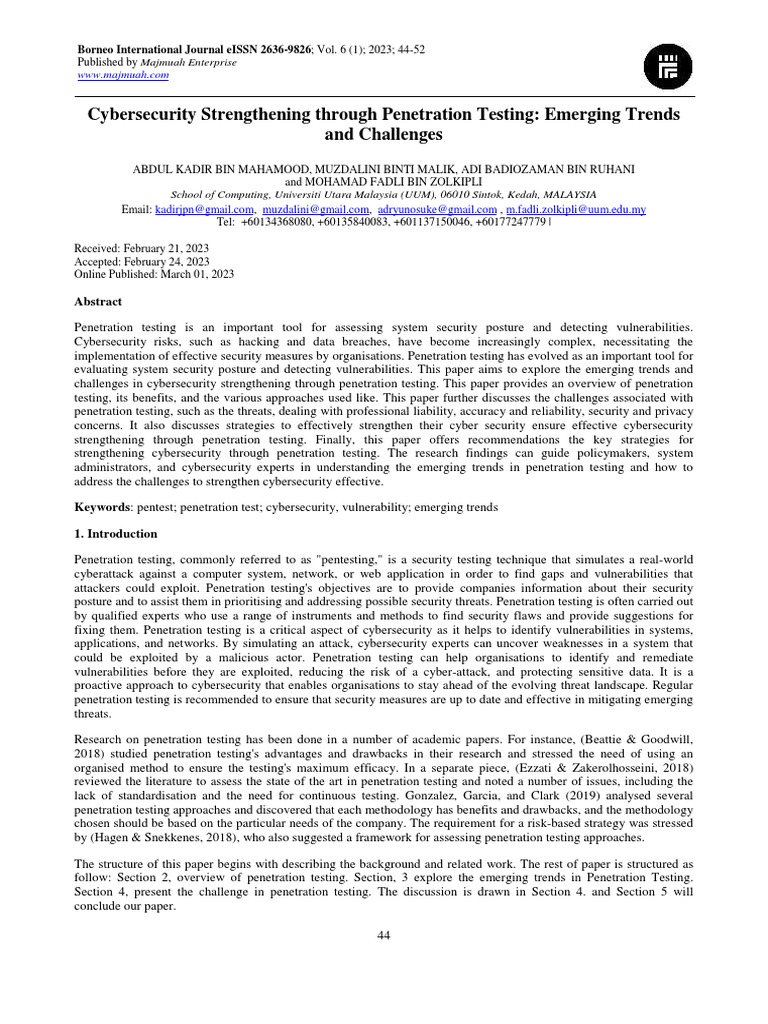 Cybersecurity Strengthening Through Penetration Testing Emerging ... Cybersecurity Strengthening Through Penetration Testing Emerging ...