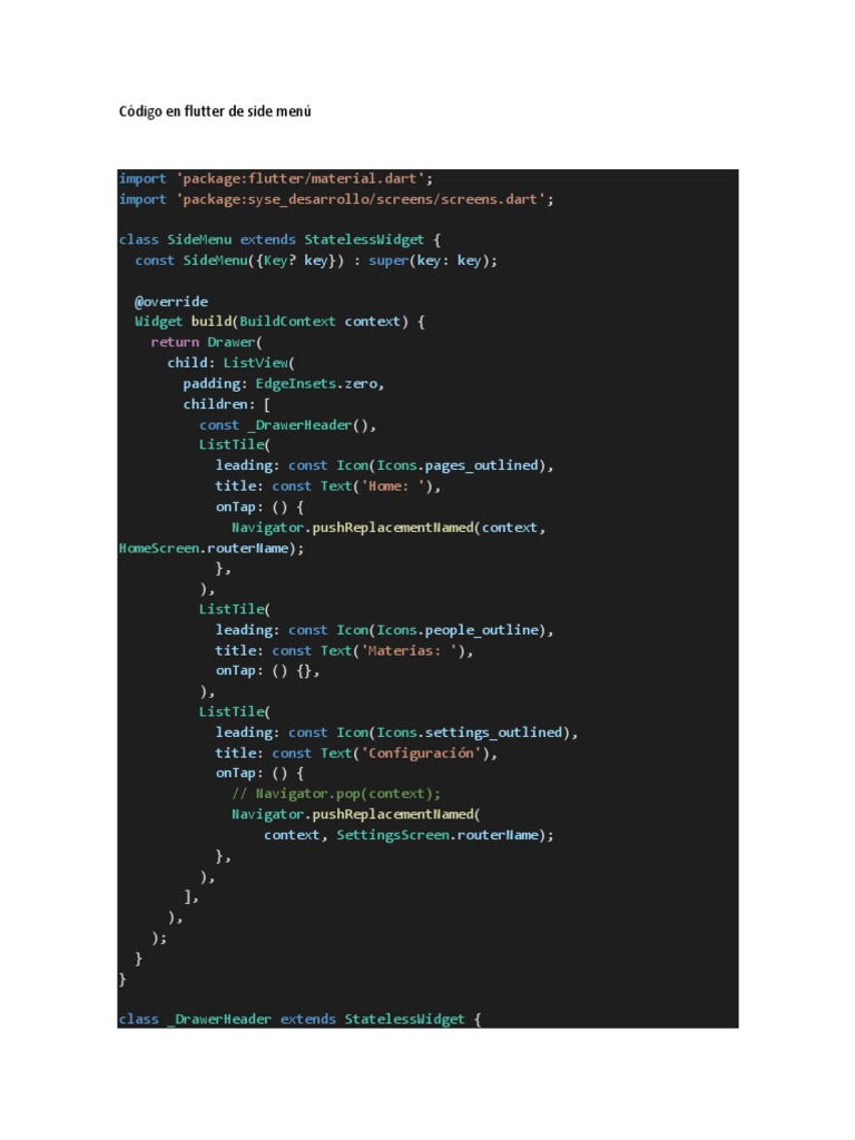Flutter Side Menu Code Example | PDF | Teaching Methods & Materials