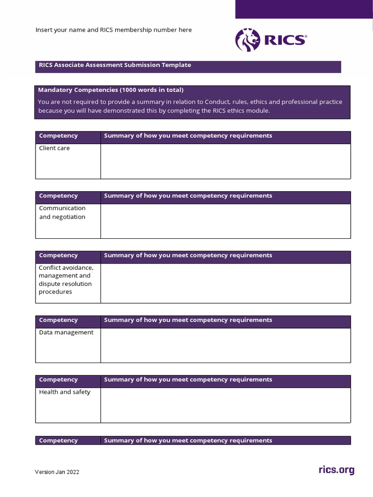RICS Associate Assessment Template | PDF
