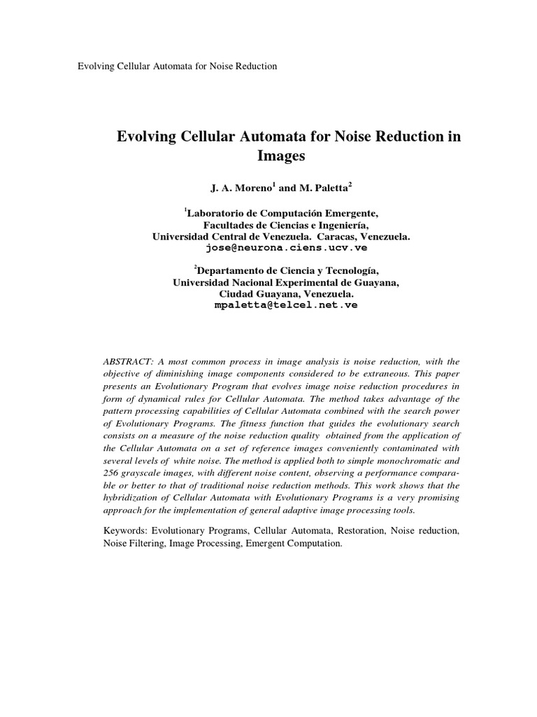 Evolving Cellular Automata For Noise Reduction in Images | PDF