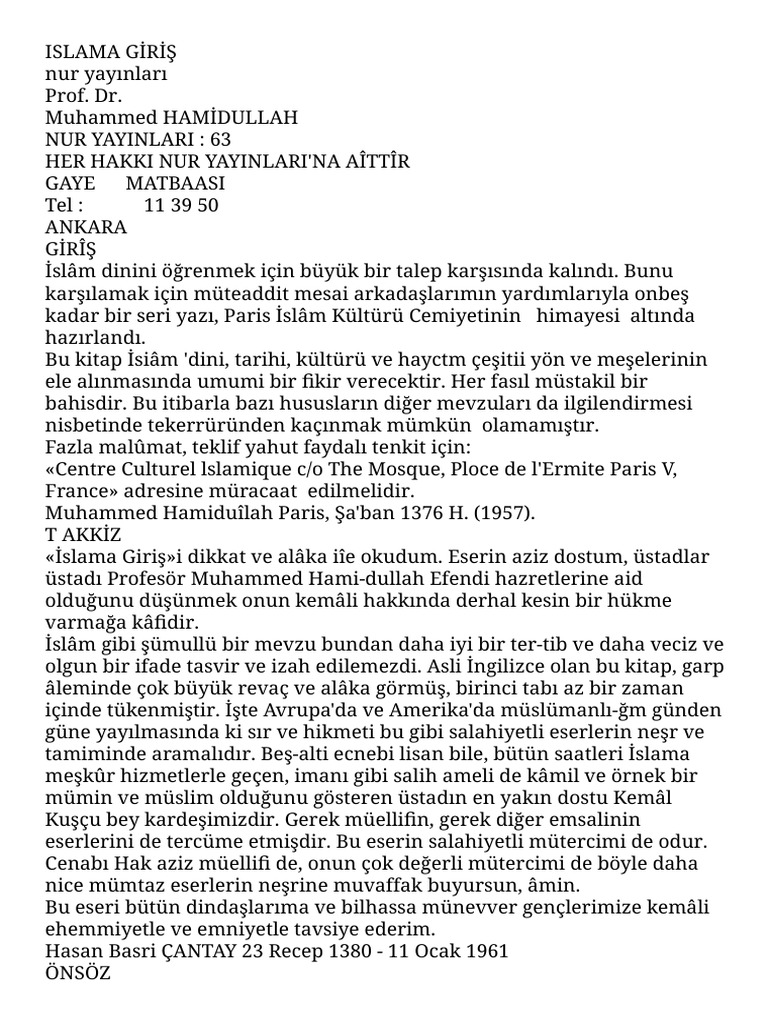 Muhammed Hamidullah - İslam'a Giriş | PDF