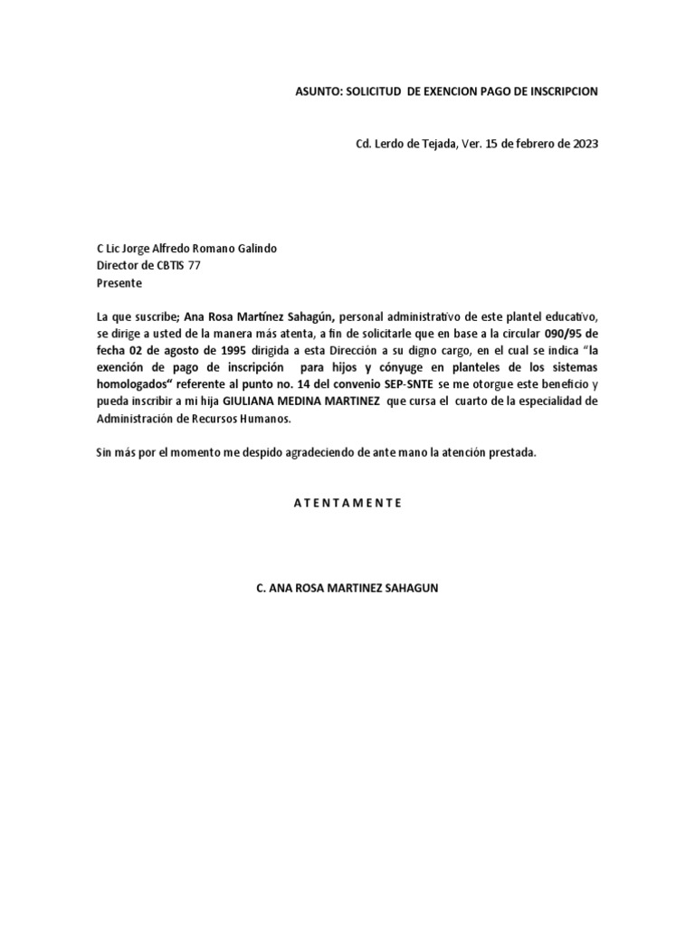 Oficio Exencion Pago | PDF