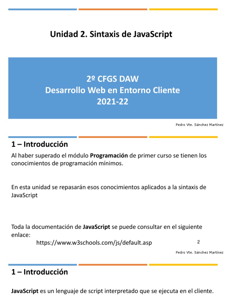 Unidad 2. Sintaxis de JavaScript | PDF Unidad 2. Sintaxis de JavaScript | PDF
