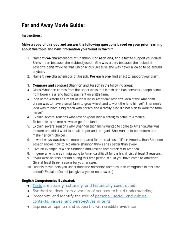 Far and Away Movie Guide | PDF