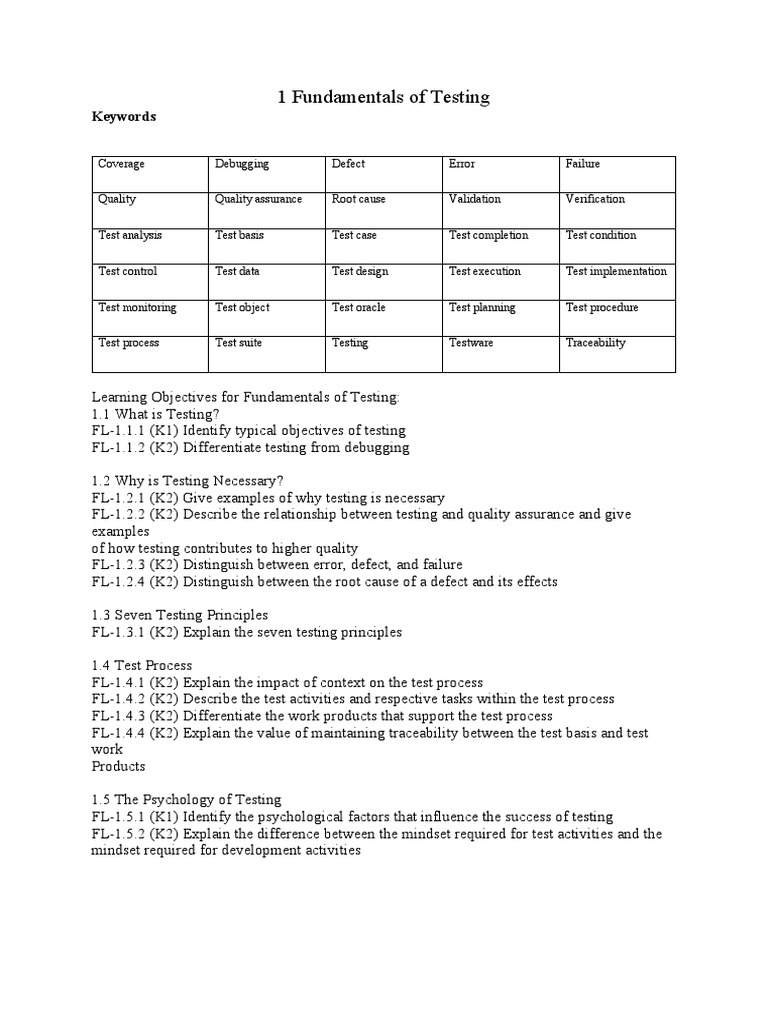 1 Fundamentals of Testing | PDF
