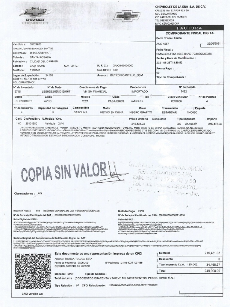 Factura Chevrolet | PDF