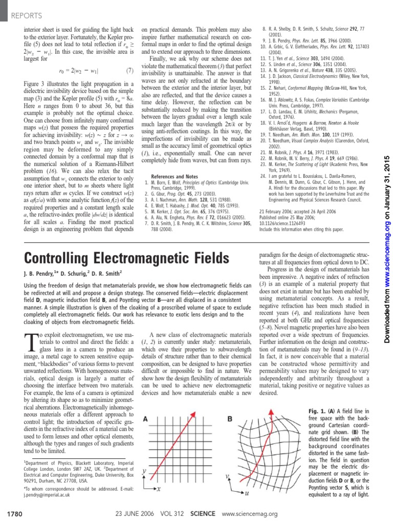 2006 - Science. Controlling Electromagnetic Fields | PDF