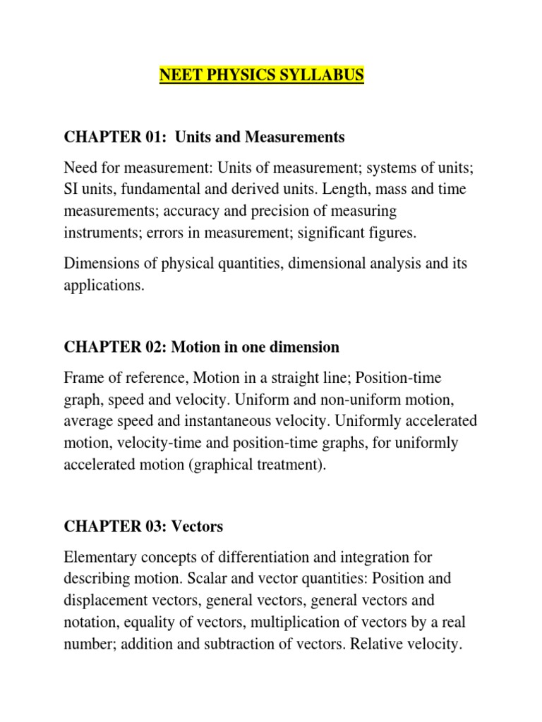 NEET Physics Syllabus 2022 | PDF