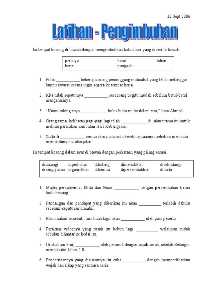 Latihan - Pengimbuhan | PDF