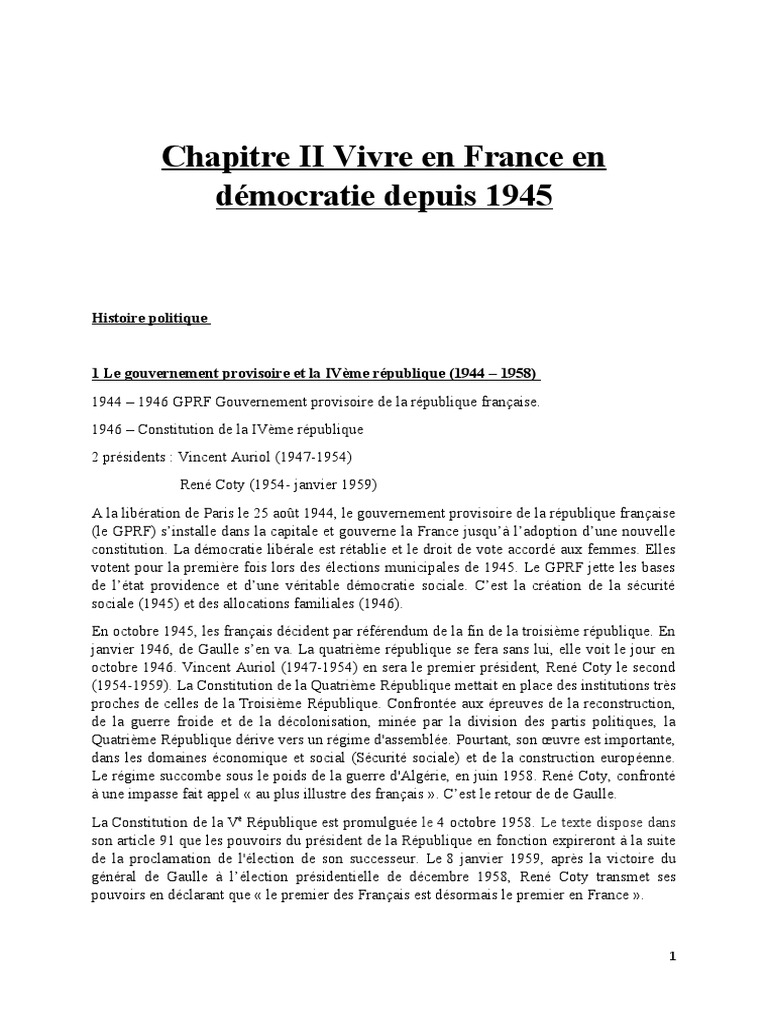 II Vivre en France en Démocratie Depuis 1945 | PDF