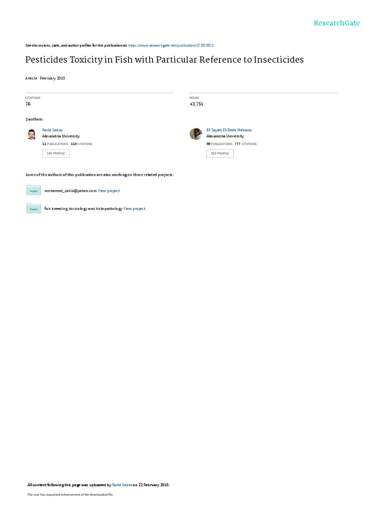 Pesticide Toxicity in Fish | PDF | Insecticide | Pesticide