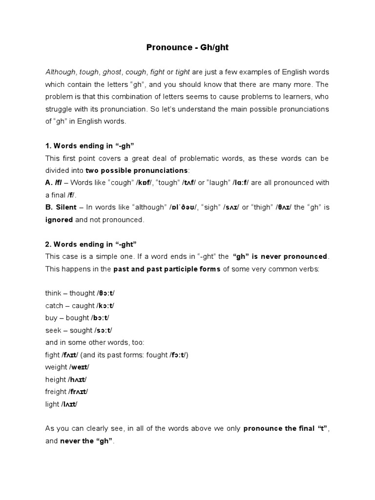 Pronounce - GH - GHT | PDF | English Language | Word