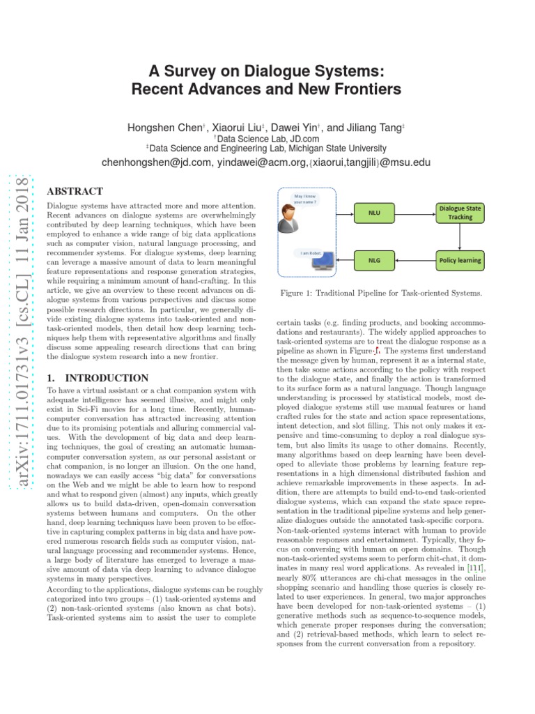 A Survey On Dialogue Systems: Recent Advances and New Frontiers | PDF