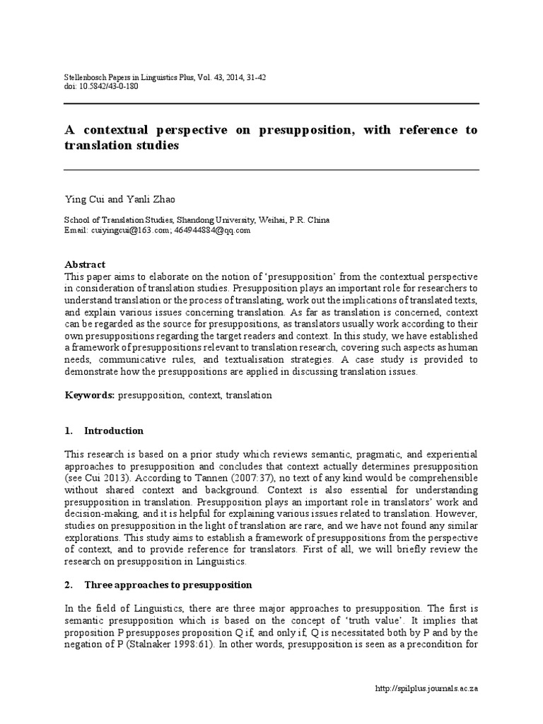 A contextual perspective on presupposition | PDF
