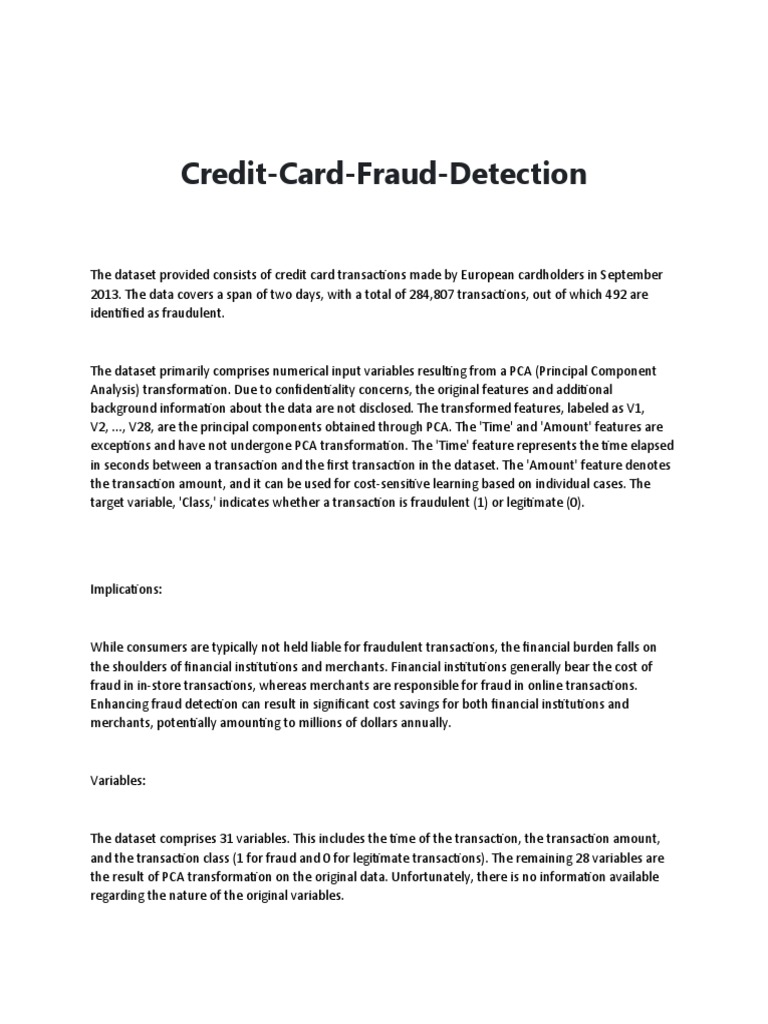 Credit Card Fraud Detection | PDF | Principal Component Analysis | Statistical Classification