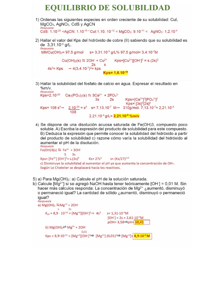 Ejercicios Solubilidad | PDF