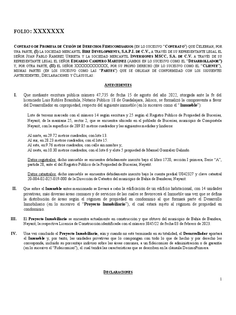 Contrato Promesa de Cesión de Derechos Fideicomisarios Bucerías ...