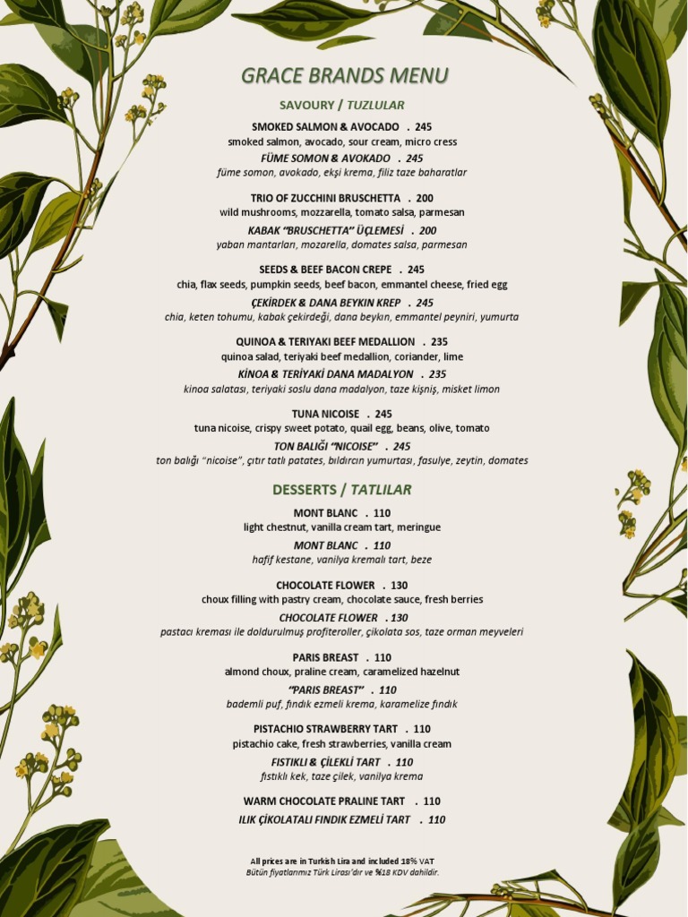 Grace Brands Menu | PDF