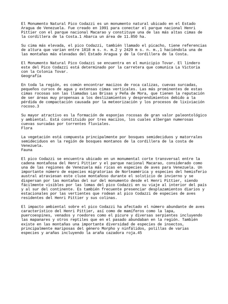 Monumento Natural Pico Codazzi | PDF