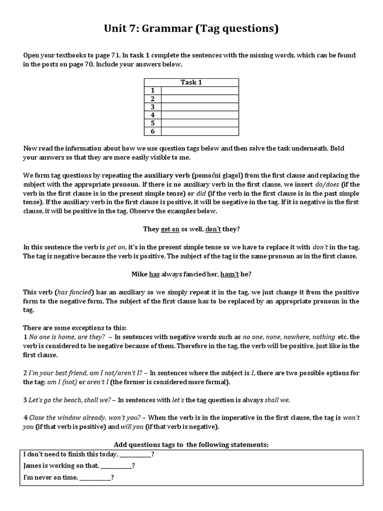 Grammar Guide: Tag Questions Explained | PDF