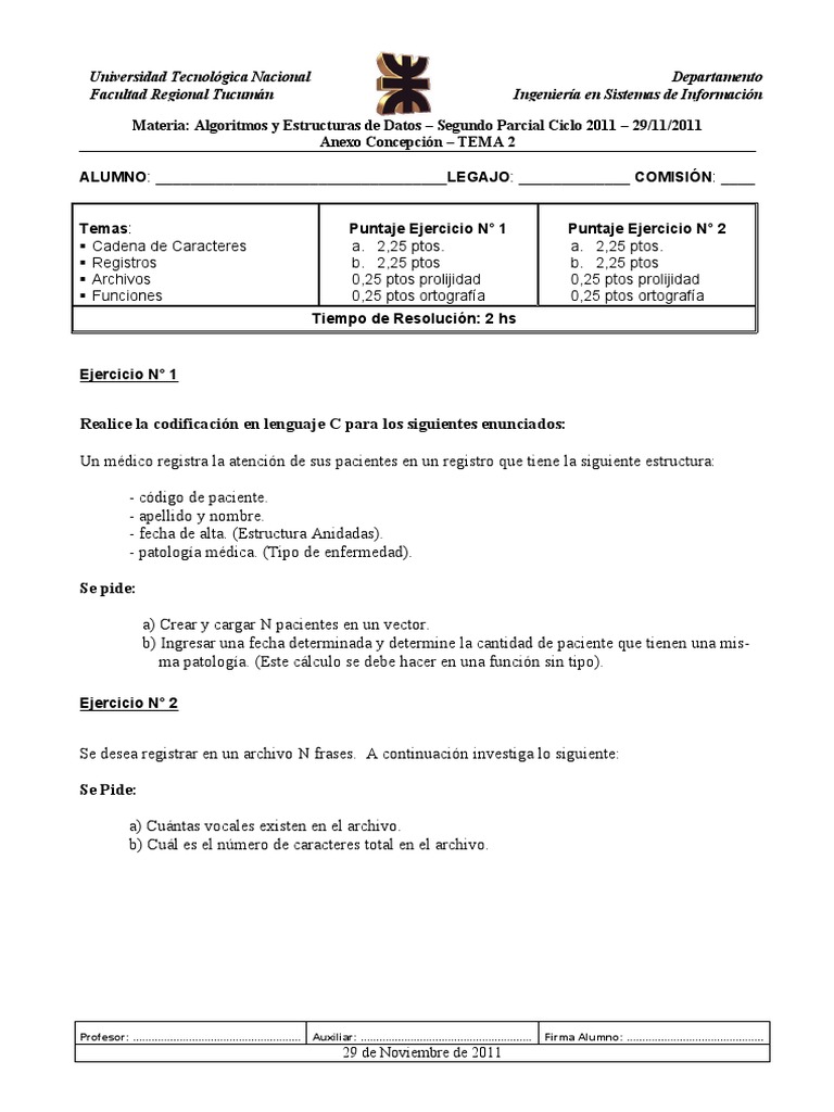 Segundo Parcial T2 Algoritmo Y Estructuras De Datos Pdf