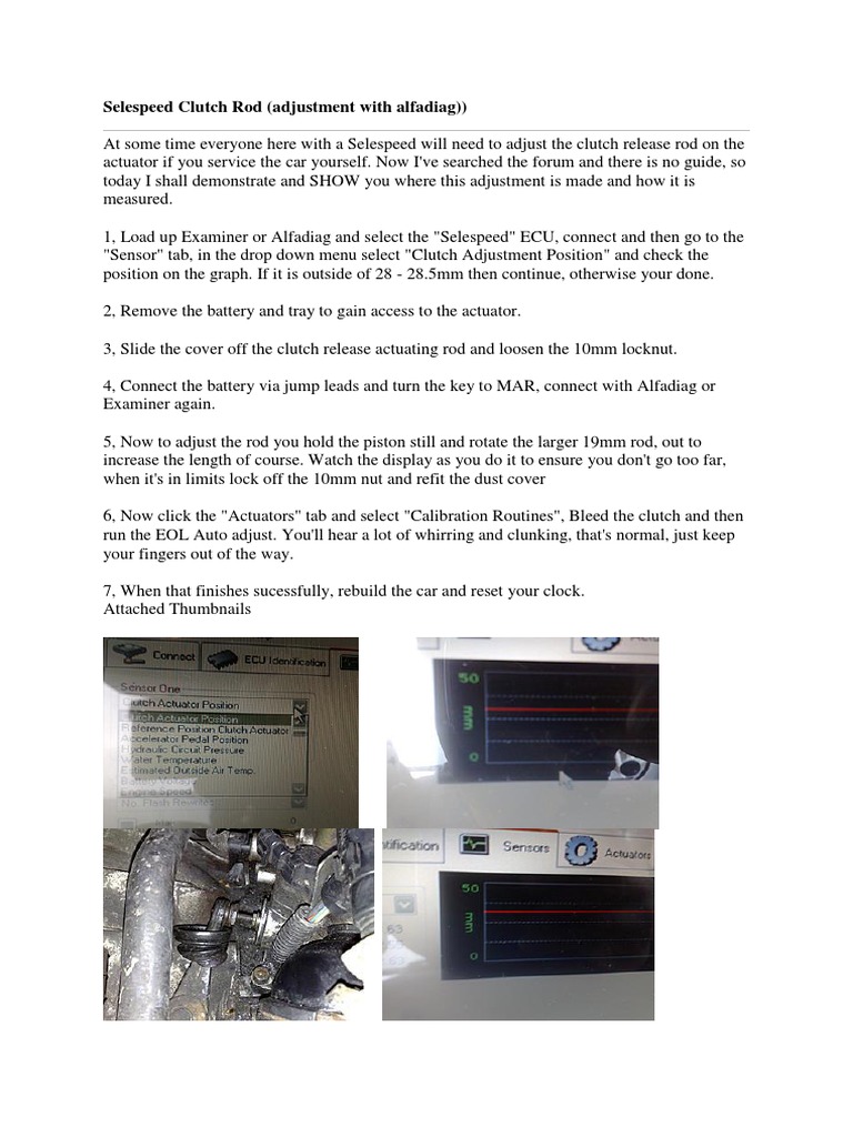 Selespeed Clutch Rod (Adjustment With Alfadiag) ) | PDF