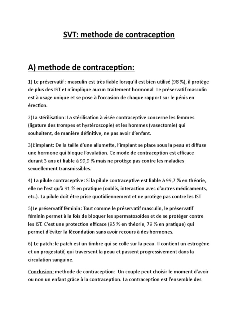 SVT: Methode de Contraception A) Methode de Contraception | PDF