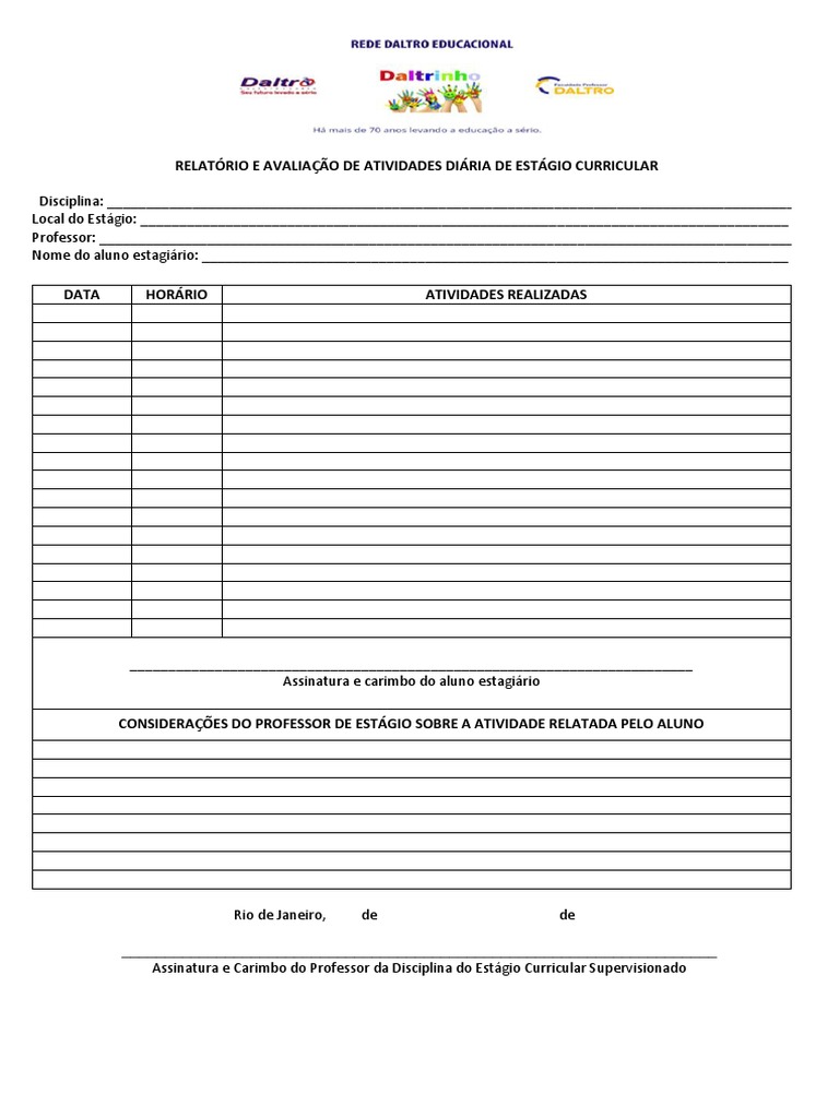 Relatorio de Atividades Diarias Estagio | PDF Relatorio de Atividades Diarias Estagio | PDF