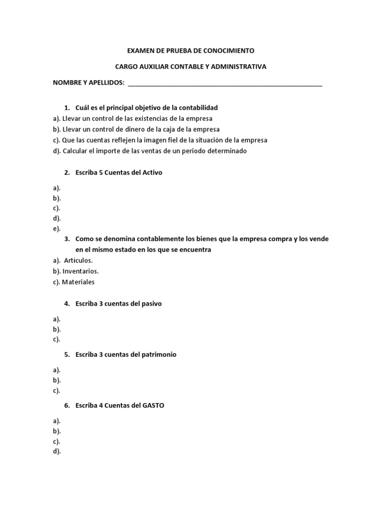 Examen de Prueba de Conocimiento | PDF | Contabilidad | Impuestos