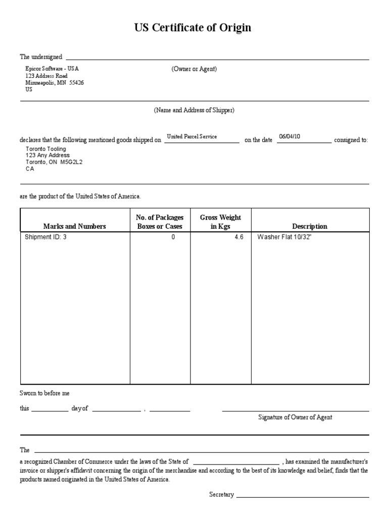 Standard Certificate of Origin | PDF