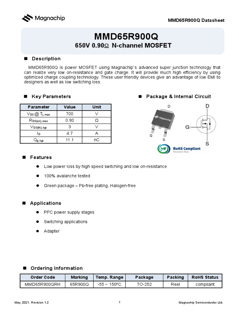 MMD65R900Q MagnaChip | PDF | Field Effect Transistor | Mosfet