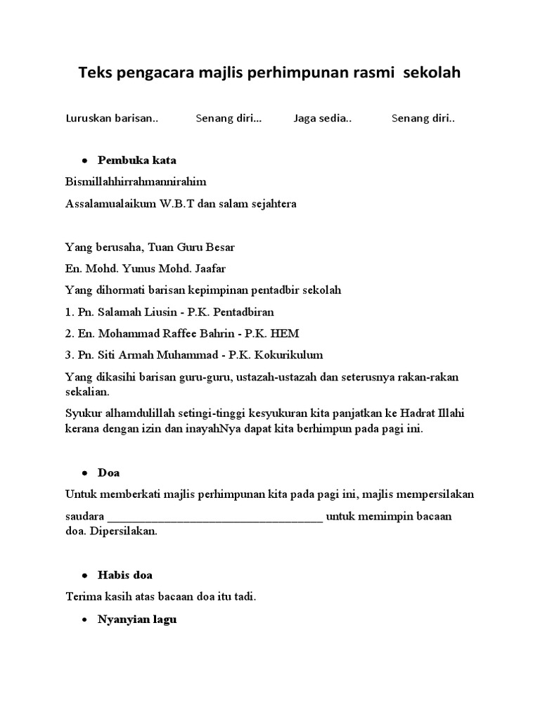 Teks Pengacara Majlis Perhimpunan Rasmi Sekolah SKN | PDF