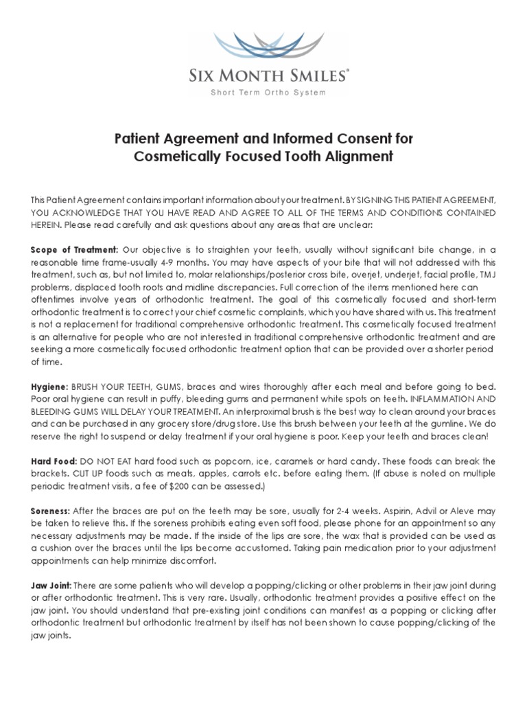 Six Month Smiles Consent Form | PDF