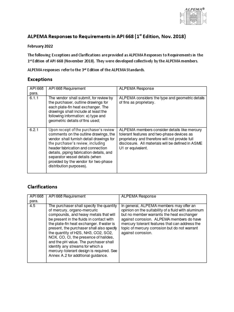 ALPEMA Responses To Requirements in API 668 Feb2022 | PDF | Heat ...
